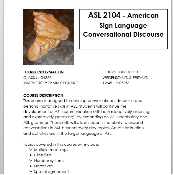 ASL 2014 (level 4 of ASL) to be offered Spring 2020 | American Sign ...